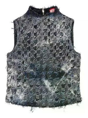DIESEL® Houndstooth Denim Vest - Blue