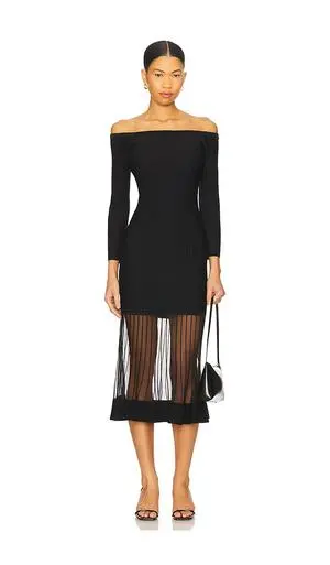 MILLY Ots Sheer Knit Midi Dress - Black