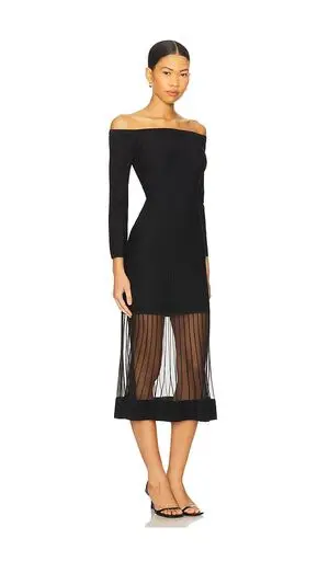 MILLY Ots Sheer Knit Midi Dress - Black