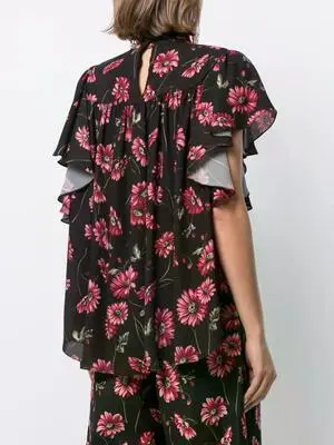 Adam Lippes Floral-print Flounce Sleeve Blouse
