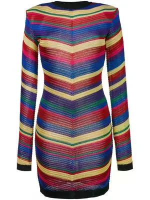 Balmain Chevron Knit Mini Dress - Red