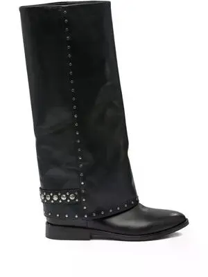 STRATEGIA SHOES Stud-embellished Leather Boots - Black