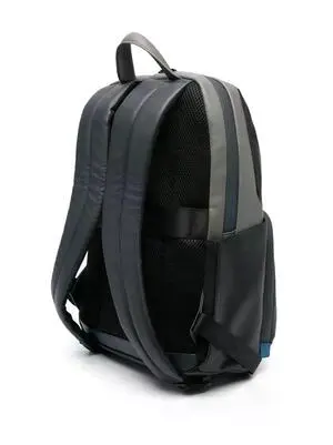 PIQUADRO Leather Embroidered-logo Backpack - Black