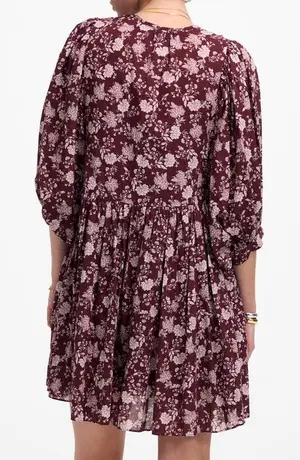 Madewell Floral Split Neck Puff Sleeve Mini Dress