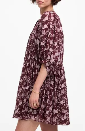 Madewell Floral Split Neck Puff Sleeve Mini Dress