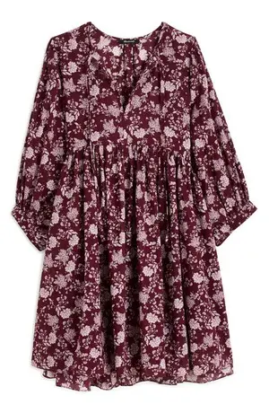 Madewell Floral Split Neck Puff Sleeve Mini Dress
