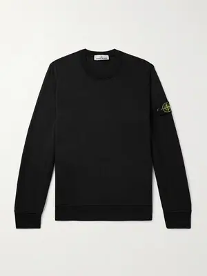 Stone Island Logo-appliquéd Garment-dyed Organic Cotton-jersey Sweatshirt - Black
