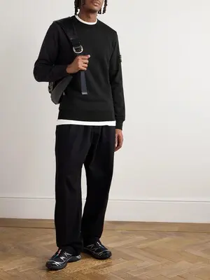 Stone Island Logo-appliquéd Garment-dyed Organic Cotton-jersey Sweatshirt - Black
