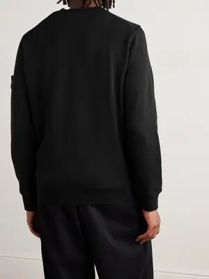 Stone Island Logo-appliquéd Garment-dyed Organic Cotton-jersey Sweatshirt - Black