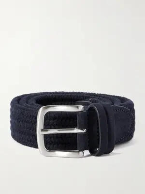 Mr P. 3.5cm Suede-trimmed Woven Belt - Blue