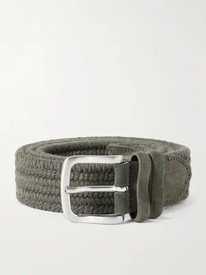 Mr P. 3.5cm Suede-trimmed Woven Belt - Green