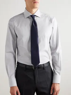 Zegna Cutaway-collar Micro-checked Trofeo™ Cotton-poplin Shirt - Blue