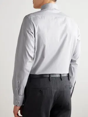 Zegna Cutaway-collar Micro-checked Trofeo™ Cotton-poplin Shirt - Blue
