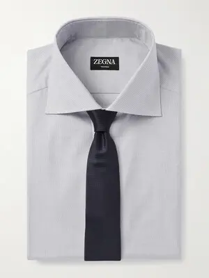 Zegna Cutaway-collar Micro-checked Trofeo™ Cotton-poplin Shirt - Blue
