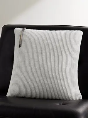 Brunello Cucinelli Bead-embellished Ribbed Cashmere Cushion - Gray