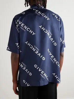 Givenchy Convertible-collar Logo-print Silk-twill Shirt