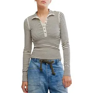 Free People Lake Stripe Rib Henley - Tea Combo
