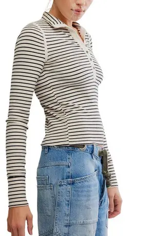 Free People Lake Stripe Rib Henley - Tea Combo