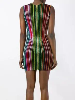 Balmain Striped Sequin Mini Dress