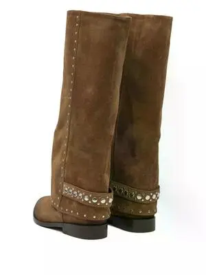 STRATEGIA SHOES Stud-embellished Suede Boots - Brown