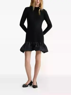 PATOU Ribbed Ruffle-hem Mini Dress - Black