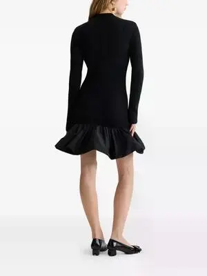 PATOU Ribbed Ruffle-hem Mini Dress - Black