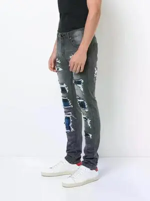 GOD'S MASTERFUL CHILDREN Strati Plaid Panel Distressed Jeans