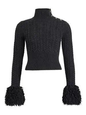 PATOU Cable-knit Fringe-trimmed Jumper - Grey