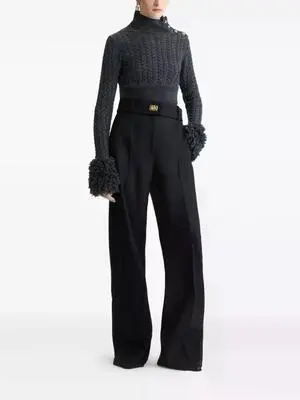 PATOU Cable-knit Fringe-trimmed Jumper - Grey