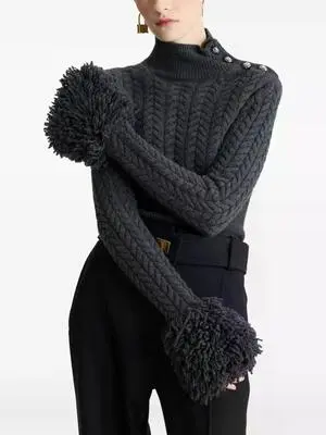 PATOU Cable-knit Fringe-trimmed Jumper - Grey