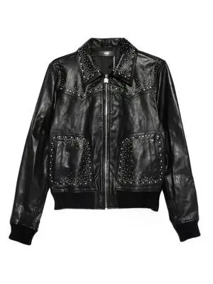 Amiri Crystal-embellished Leather Jacket - Black