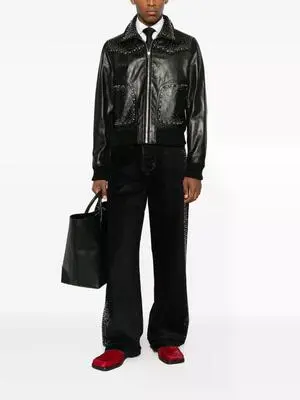 Amiri Crystal-embellished Leather Jacket - Black