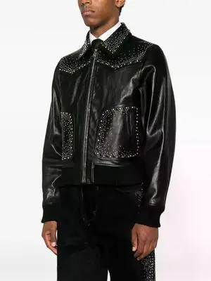Amiri Crystal-embellished Leather Jacket - Black