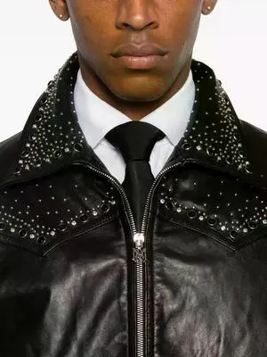 Amiri Crystal-embellished Leather Jacket - Black