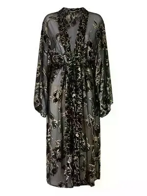 Roberto Cavalli Floral-embroidered Robe - Black