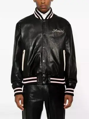 Amiri Embroidered Leather Varsity Jacket - Black