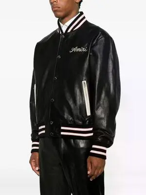 Amiri Embroidered Leather Varsity Jacket - Black