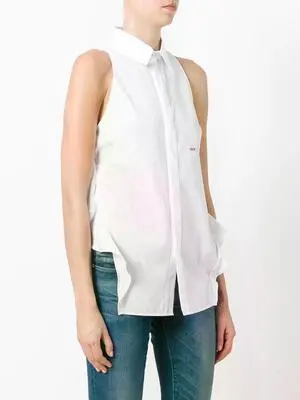 Off-White Ruffled Trim Sleeveless Shirt