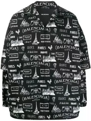 Balenciaga Paris-print Layered-sleeve Jacket