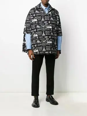 Balenciaga Paris-print Layered-sleeve Jacket