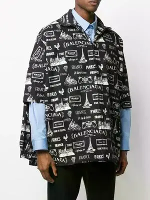 Balenciaga Paris-print Layered-sleeve Jacket
