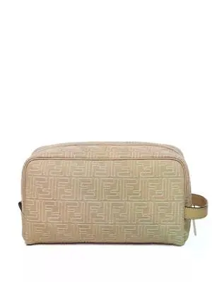 Fendi FF-Motif Leather-Trimmed Toiletry Bag Neutrals