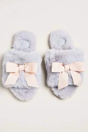 Maeve Faux Fur Bow Slippers - Lilac