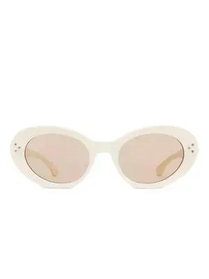 SPORTY & RICH Oval Frame Logo Plaque Sunglasses - Neutrals