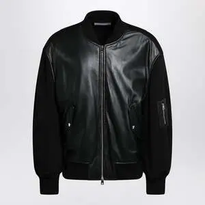 Givenchy Leather Bomber Jacket With Wool Sleeves