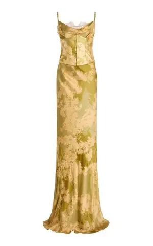 DE LA VALI Cleodora Corseted Silk-blend Satin Maxi Dress