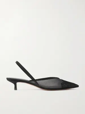 NEOUS Irena Lace And Satin-trimmed Mesh Slingback Pumps - Black
