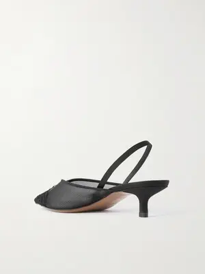 NEOUS Irena Lace And Satin-trimmed Mesh Slingback Pumps - Black