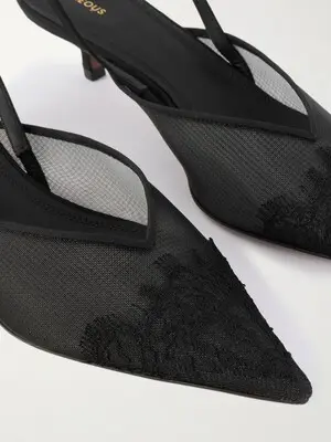 NEOUS Irena Lace And Satin-trimmed Mesh Slingback Pumps - Black