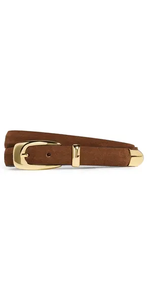 Anderson's Skinny Suede Belt With Gold-tone Hardware - Mid Brown